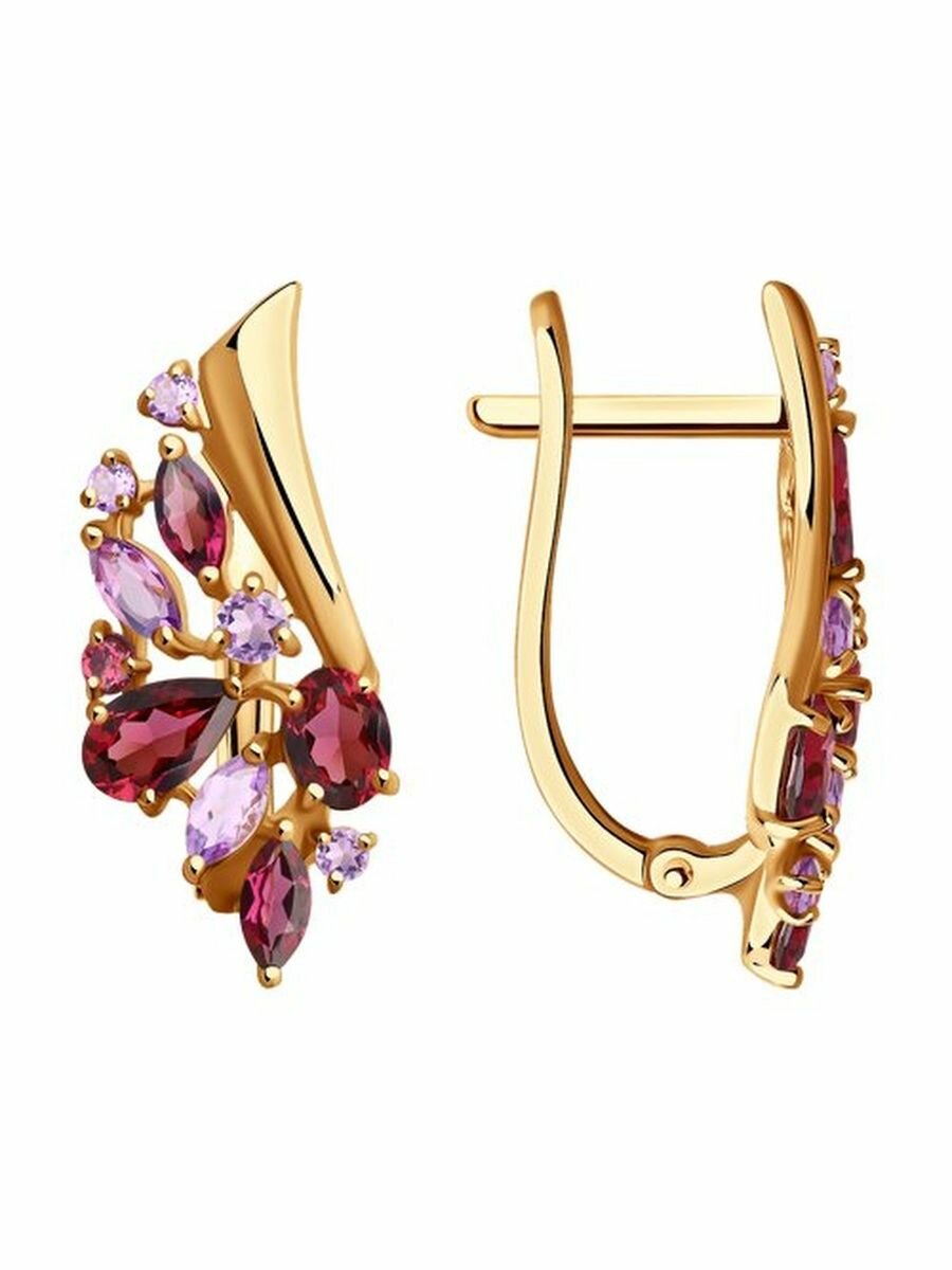 Серьги, красное золото, 375 проба, аметист, родолит