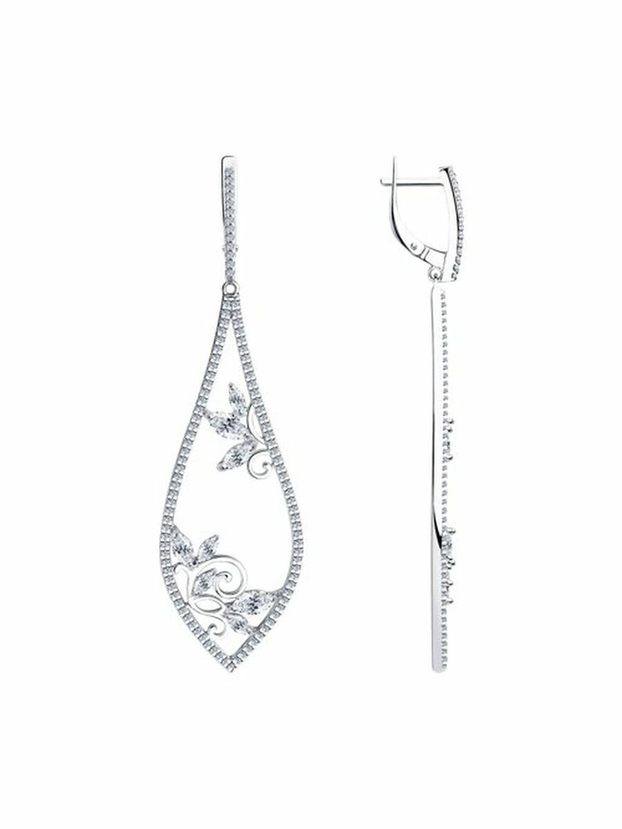 Серьги, серебро, 925 проба, родирование, фианит