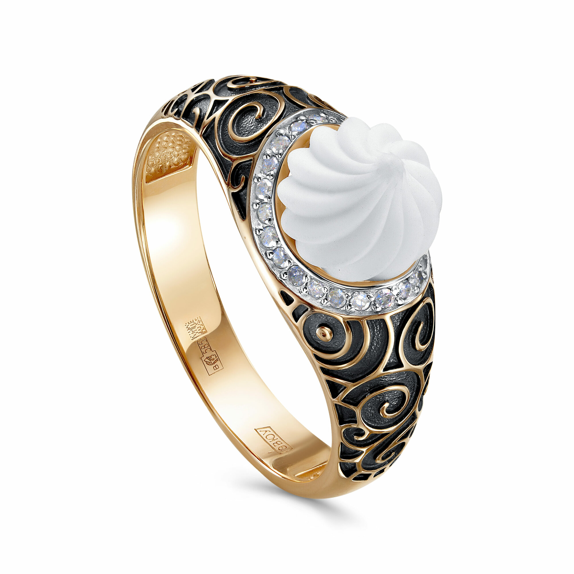 Кольцо, красное золото, 585 проба, бриллиант, фарфор