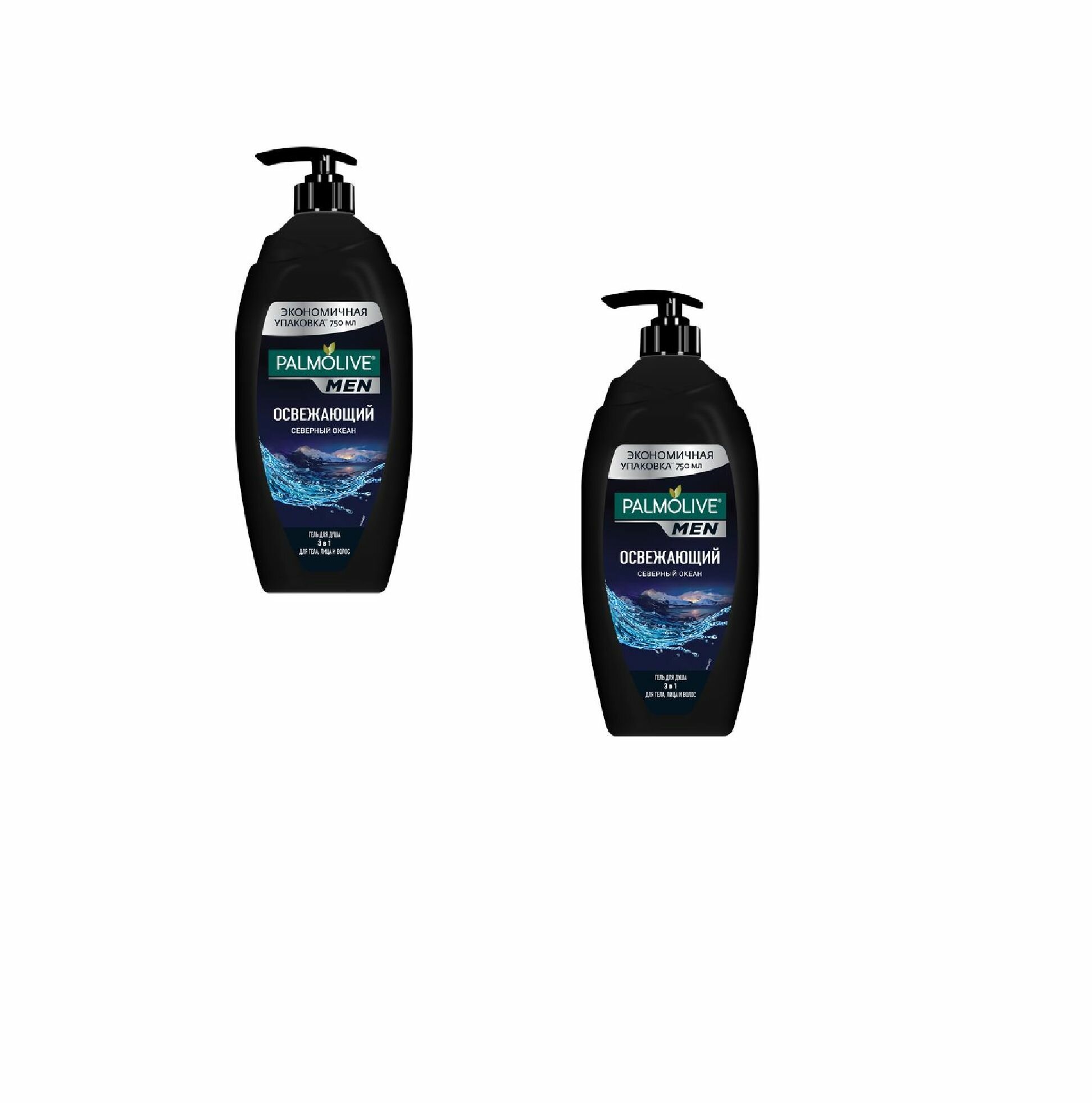 Palmolive Гель для душа 3 в 1 для тела, волос, лица, Men, Северный Океан, мужской, 750 мл - 2 шт