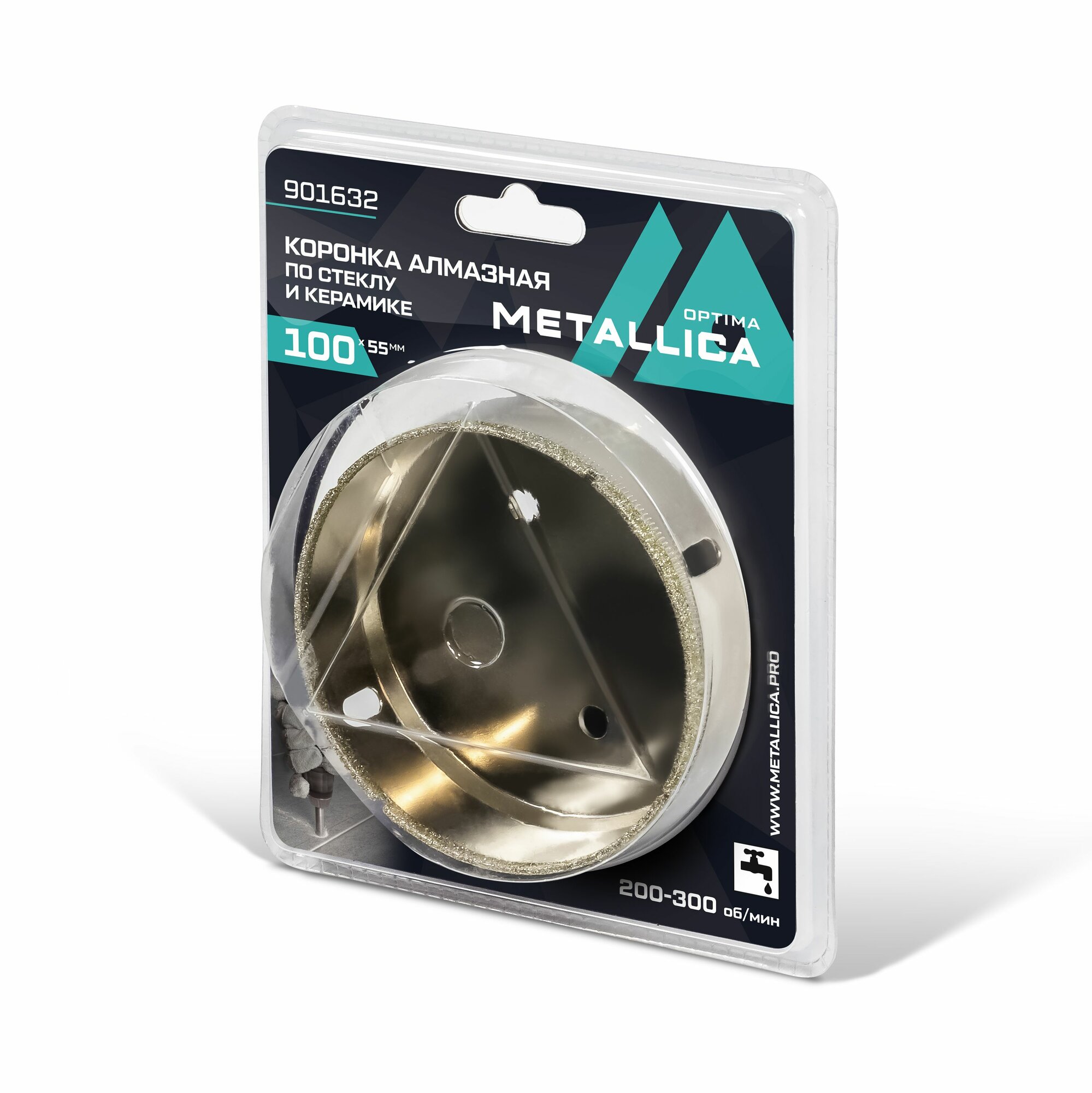 Коронка алмазная METALLICA Optima 100x55 мм, #80, по стеклу, плитке, 1 шт, в блистере.