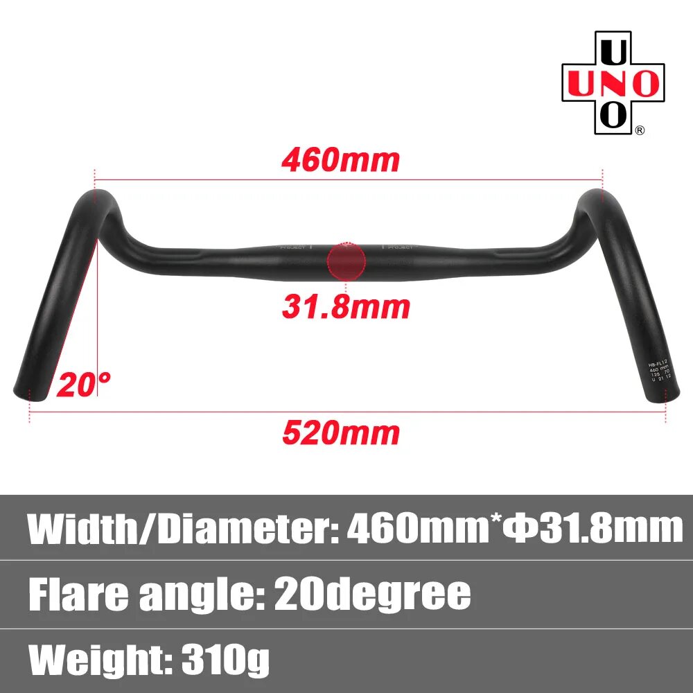 Дорожный руль UNO гравийный 31,8 мм черный алюминий 400/420/440/460 мм 31.8x460mm