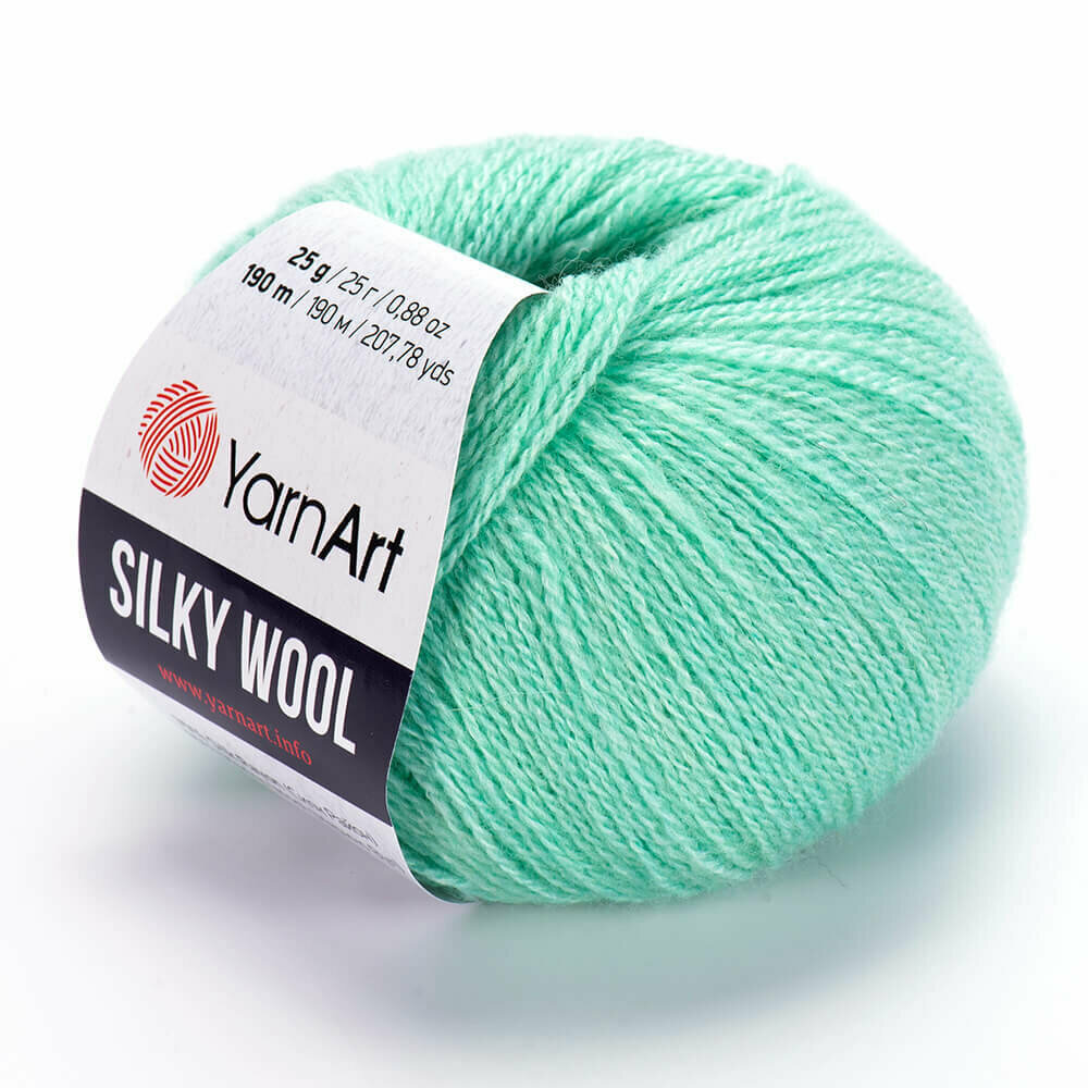 Пряжа для вязания YarnArt Silky wool 340 мята 25 гр/190 м 65% мериношерсть, 35% шелк Rayon