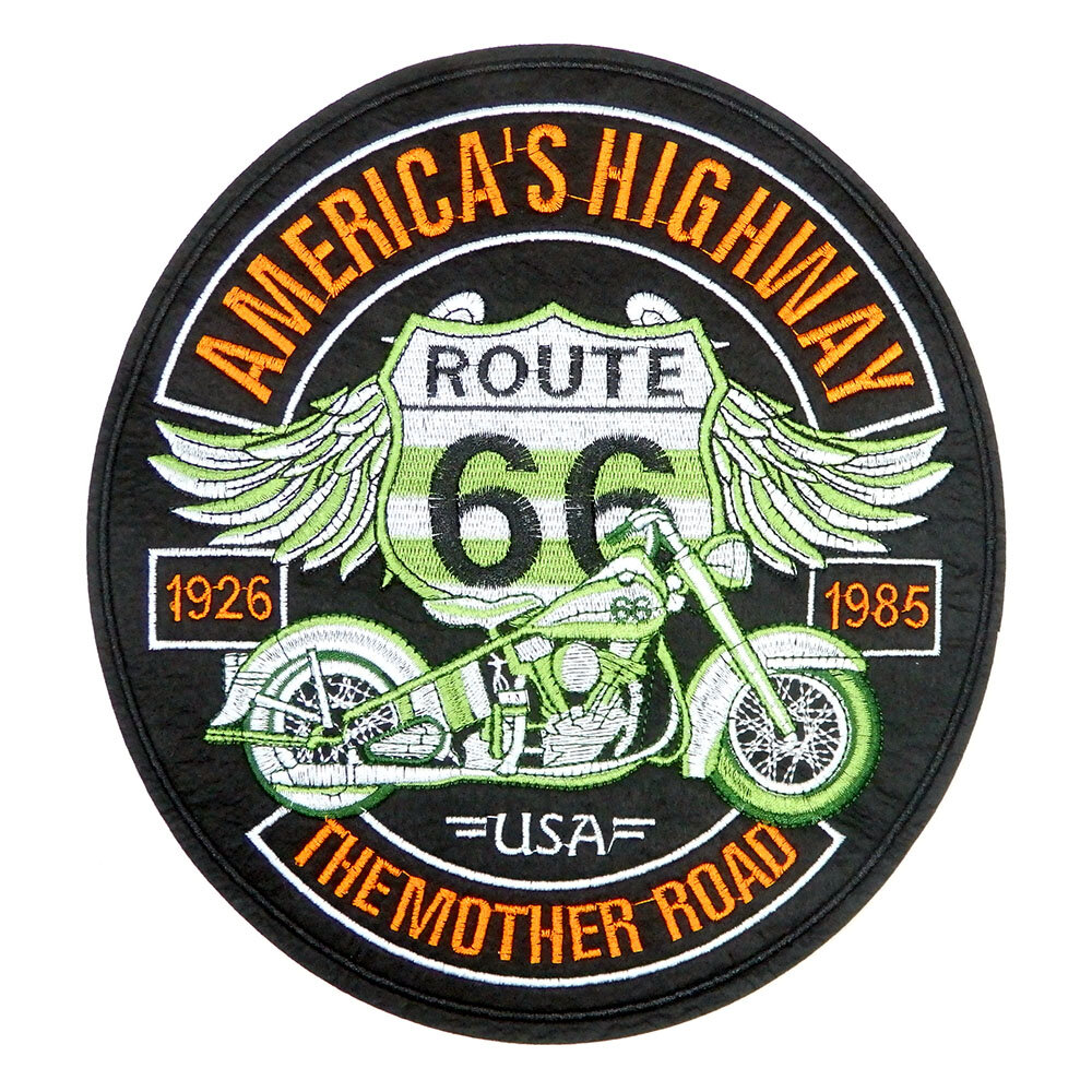 Большая нашивка на куртку, патч, шеврон байкерский, нашивка на спину РОУТ66 23Х25,5см