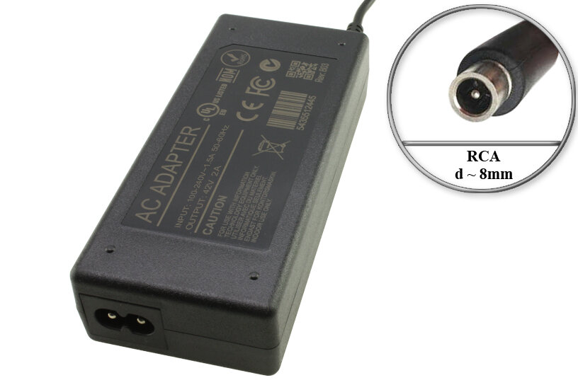 Адаптер (блок) питания 42V,2A,85W, RCA 8mm, ЗУ для гироскутера, электро- самоката и др, для Li АКБ типа 10S (36V)для Xiaomi