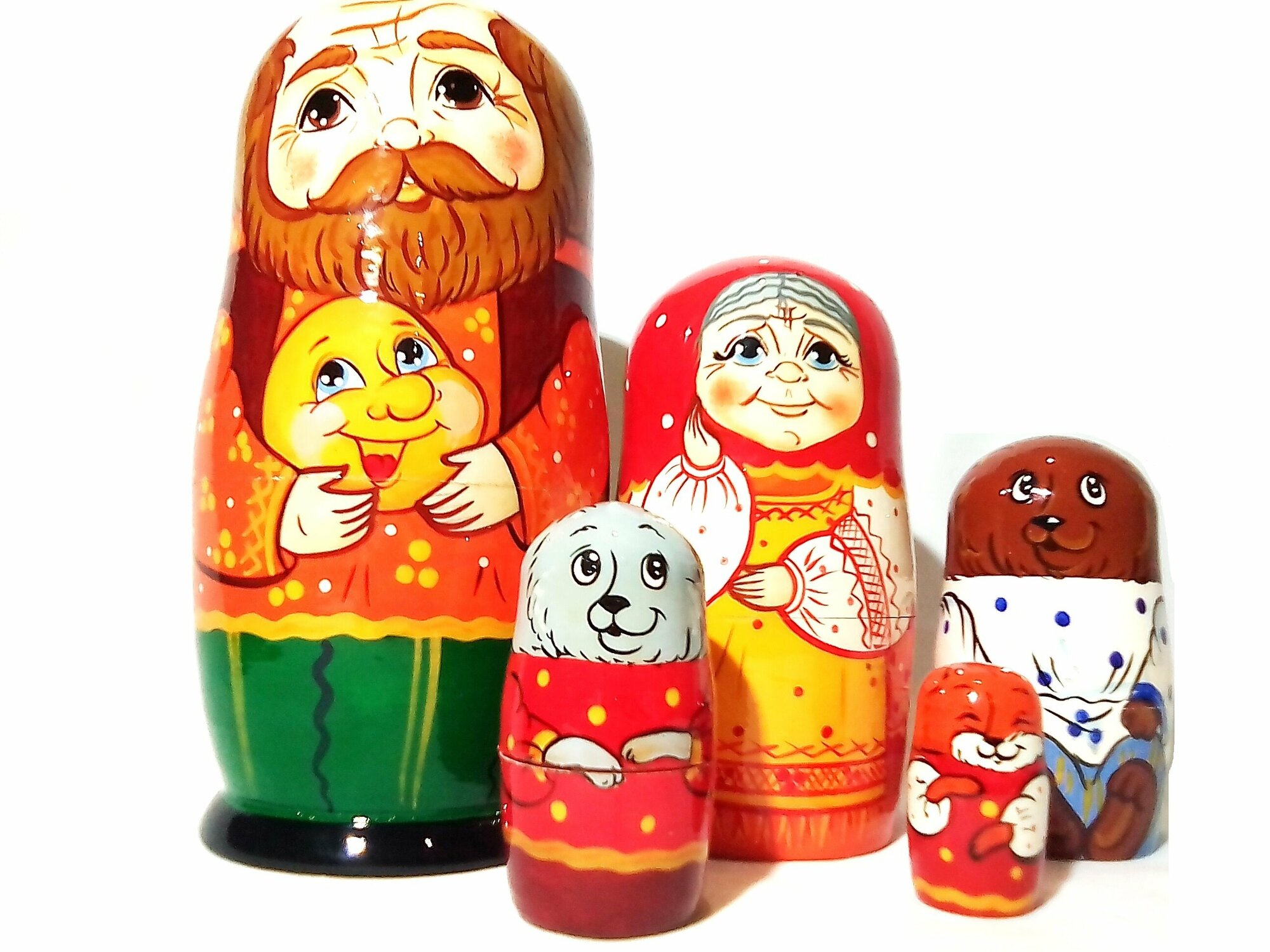 "Матрешка Сказка Колобок" - 5 кукольная матрешка 18х9 см