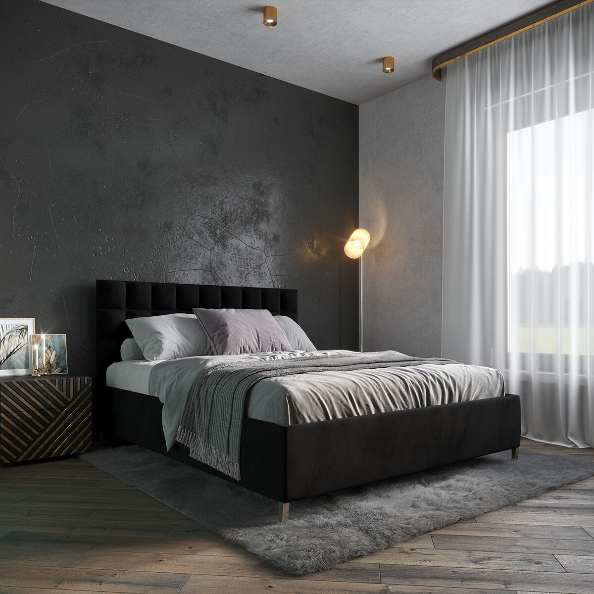 Кровать с подъемным механизмом Premier черный велюр, 160х200, с ножками