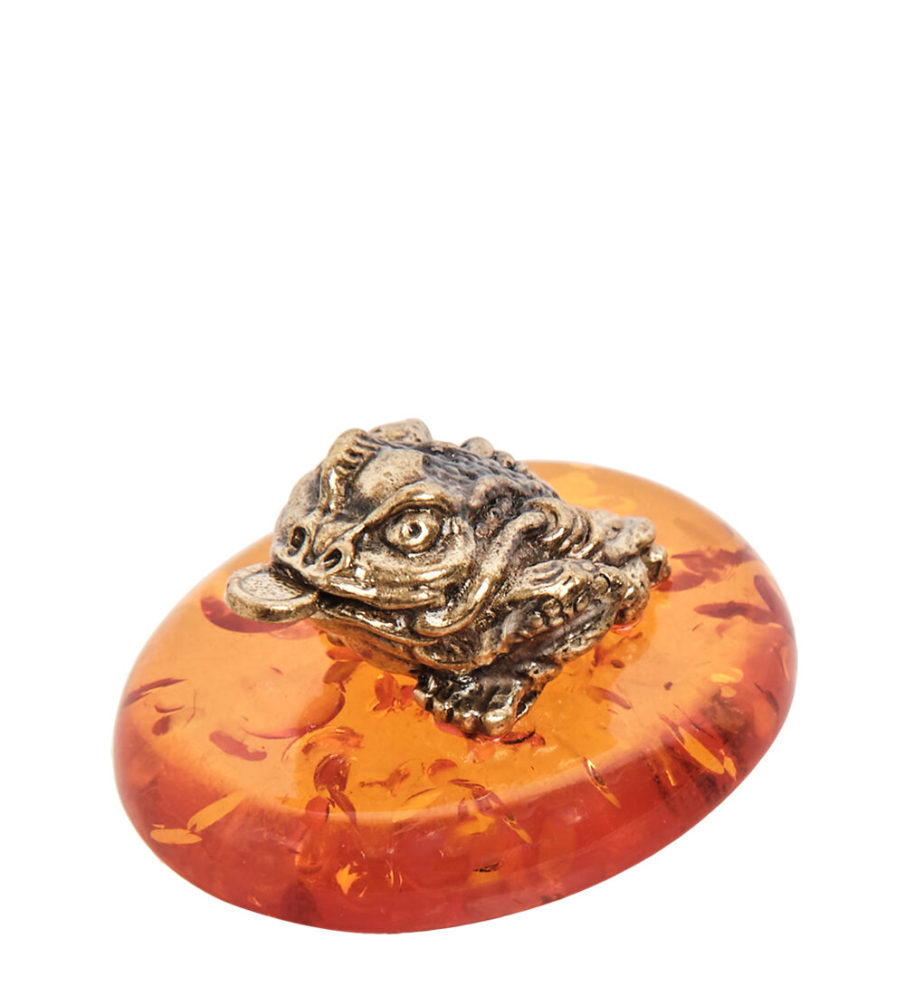 Фигурка 'Лягушка фэншуй' (латунь, янтарь)