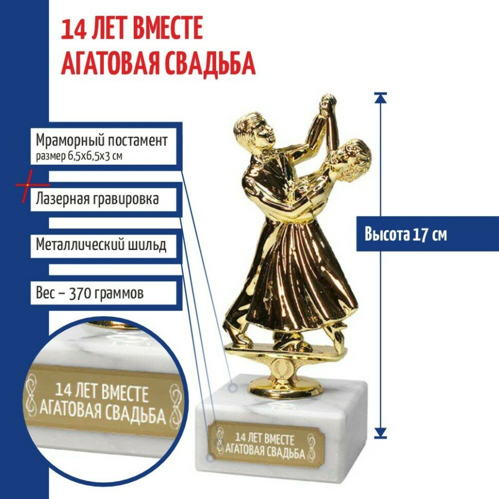 Статуэтка Танцы "14 лет вместе. Агатовая свадьба" (17 см)