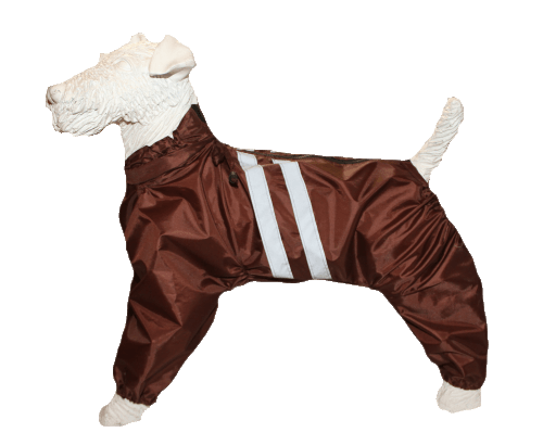 Комбинезон-дождевик для цвергпинчера (карликового пинчера) кобеля, повышенной прочности, со светоотражающими полосами, цвет коричневый