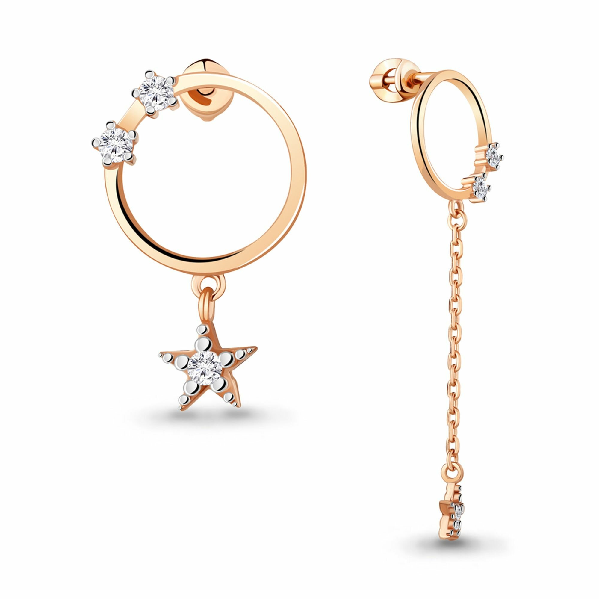 Серьги пусеты, серебро, 925 проба, золочение, фианит