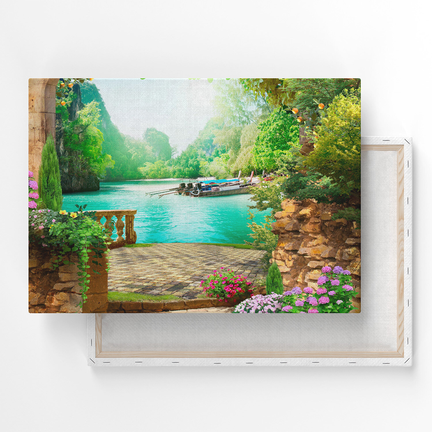 Картина на холсте, репродукция / Лодки в реке / Размер 40 x 53 см