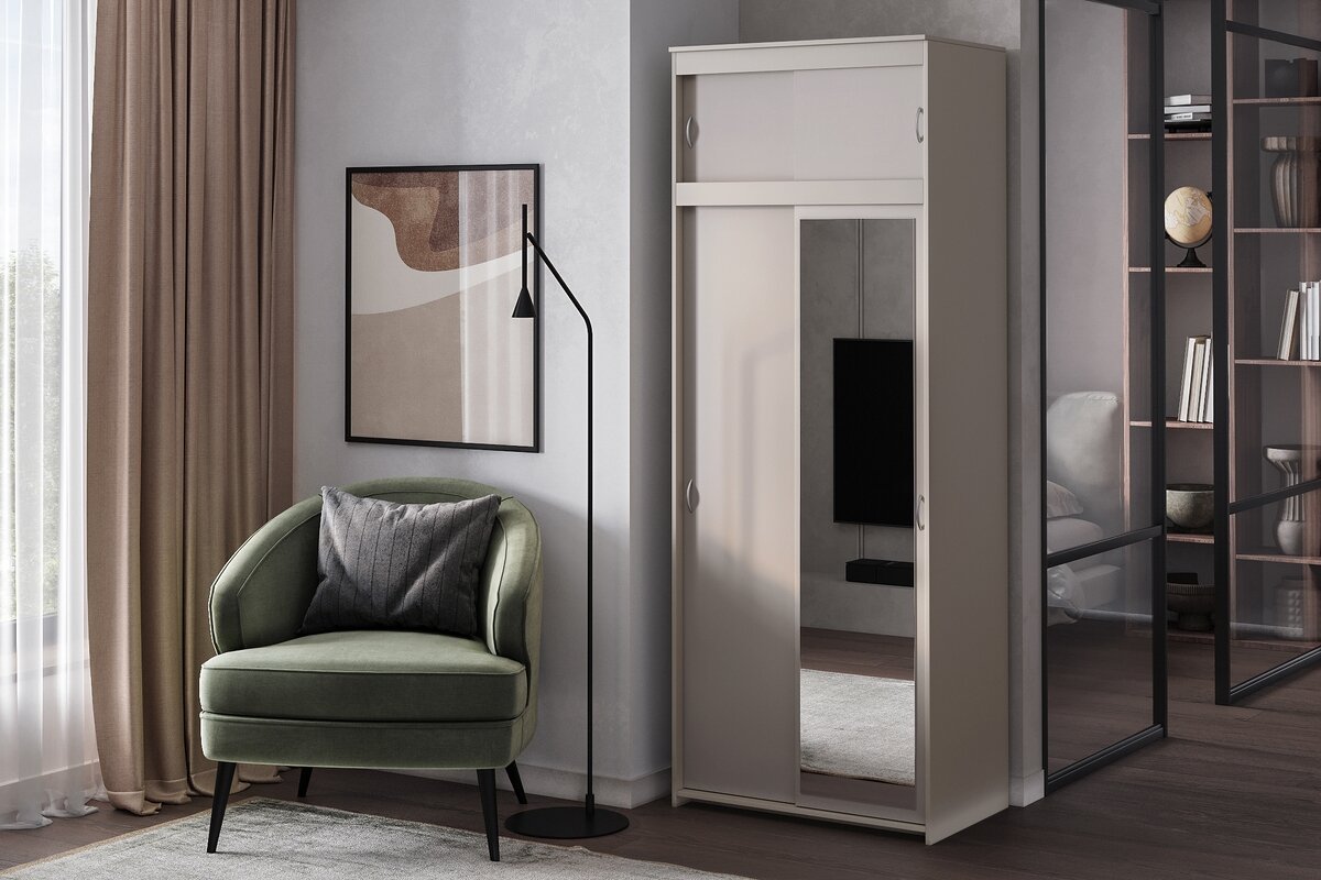 Шкаф-купе Миллениум-2 с антресолью Кашемир для одежды с зеркалом двухдверный 80*250*70