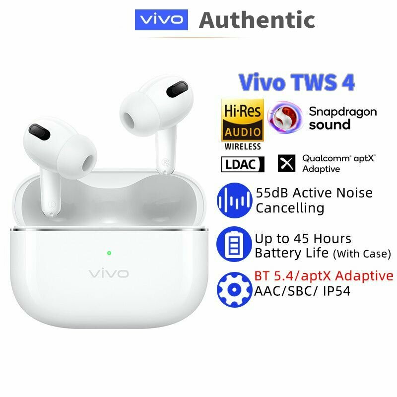 Vivo Наушники беспроводные с микрофоном, Bluetooth, USB Type-C, белый