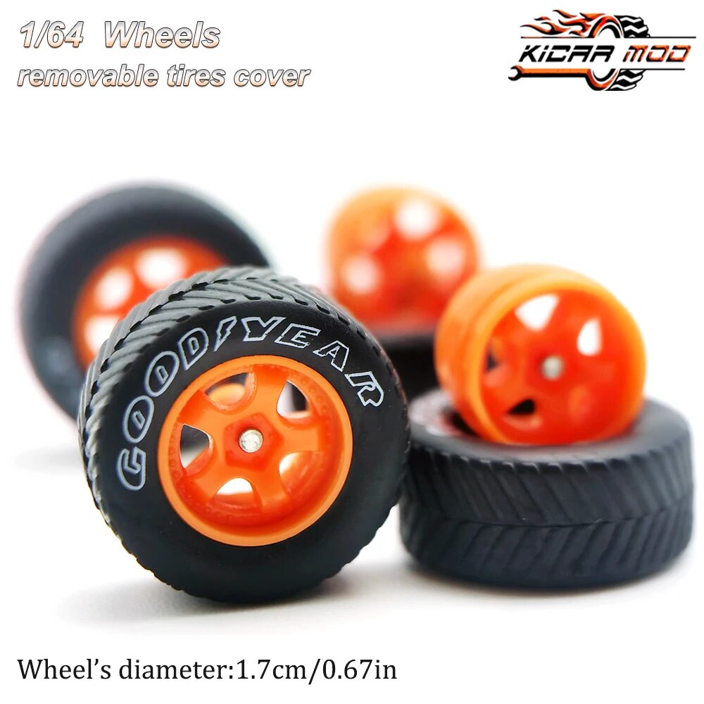Колеса 1/64 для Hot Wheels, оранжевые, съемные покрышки