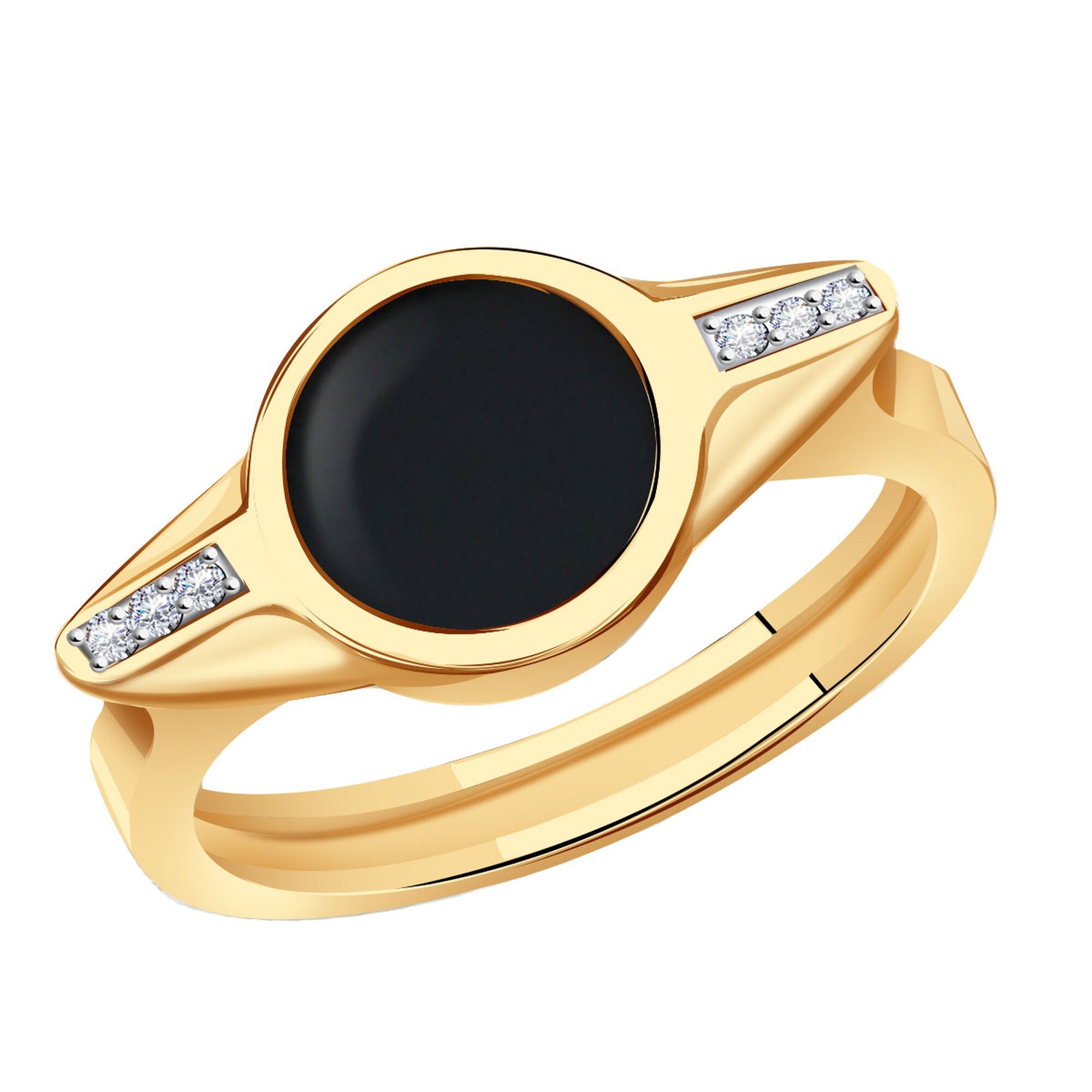 Кольцо, красное золото, 585 проба, фианит, оникс