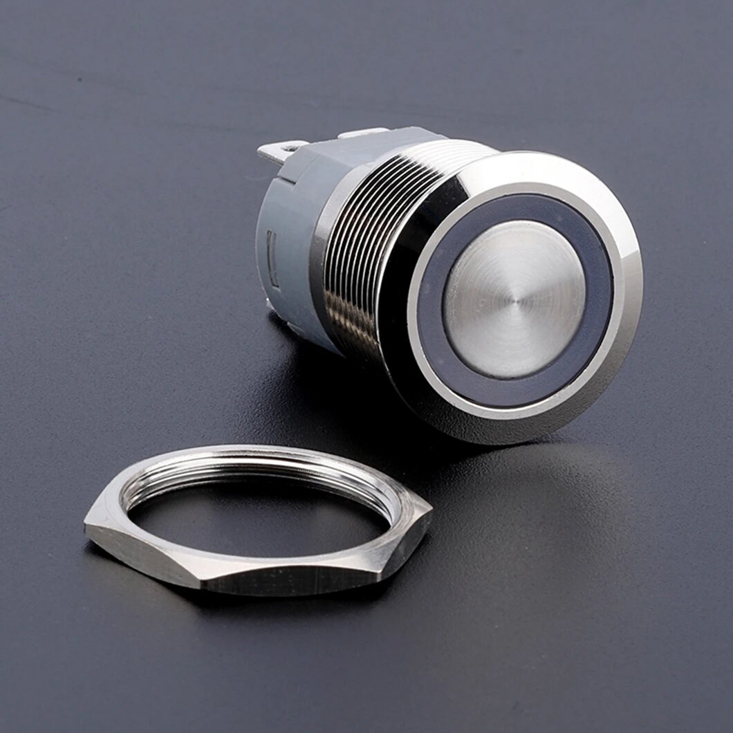 ABILKEEN Кнопка управления питанием 22мм нержавеющая сталь Blue LED, Latching, 12-24V