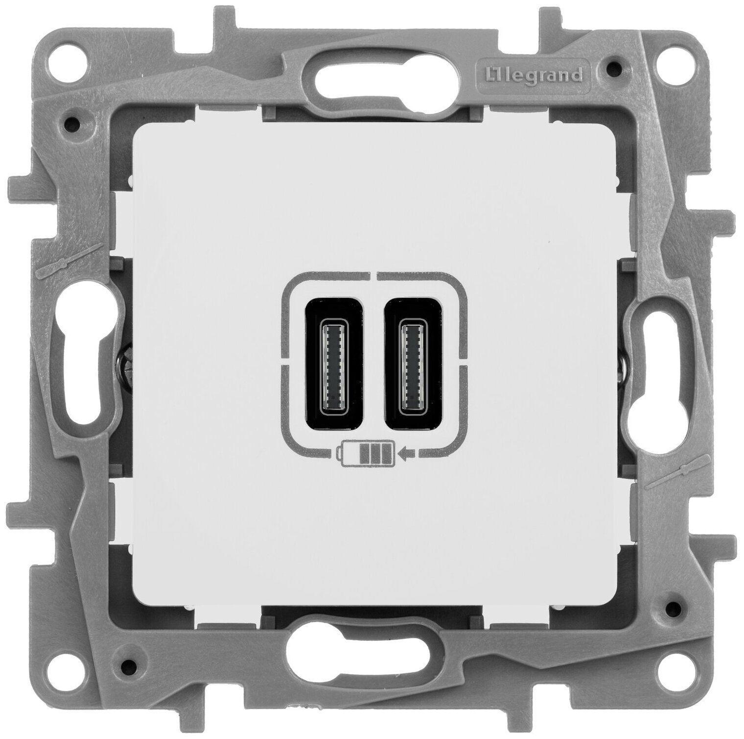 Legrand (Легранд) Зарядное устройство с двумя USB-разьемами тип C-тип С 3000мА цвет слоновая кость, Etika 672335