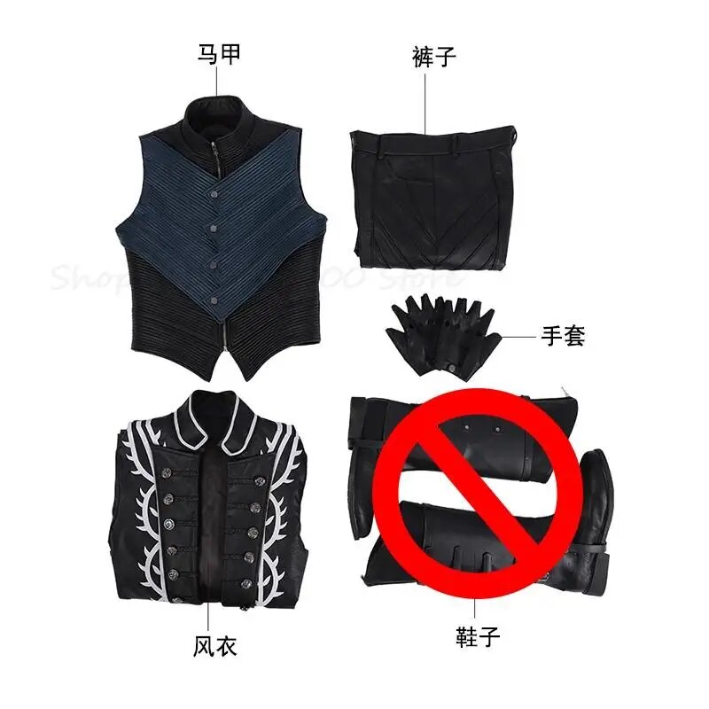 Игра DMC5 Косплей Костюм Вергила Нело Полный Наряд С Сапогами Костюм Куртка Жилет Вергийл Парик Мужчины Хэллоуин Карнавальный Косплей Костюм