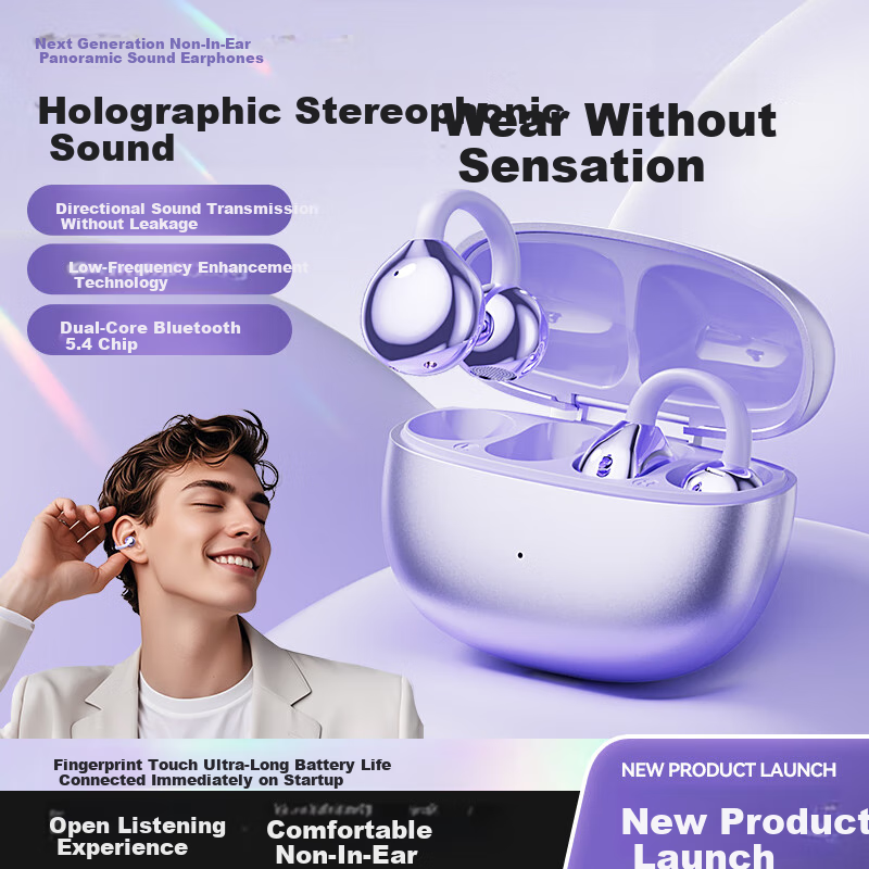 Silicon Sound [Berlin Sound Top Edition] Bluetooth Earphones Ear-hook Sony Bone Conduction Concept Open-style True Wireless Non-in-ear Sports Running Noise Reduction - Starlight Purple