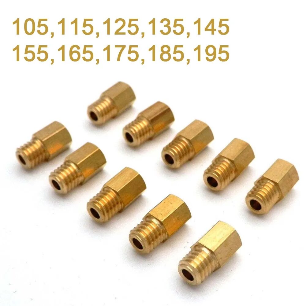 10 шт./лот, мотоциклетный карбюратор, шестигранный тип, основные форсунки, холостая пилотная струя для карбюратора MIKUNI VM/TM/TMX AX100 105-195 (main jet)