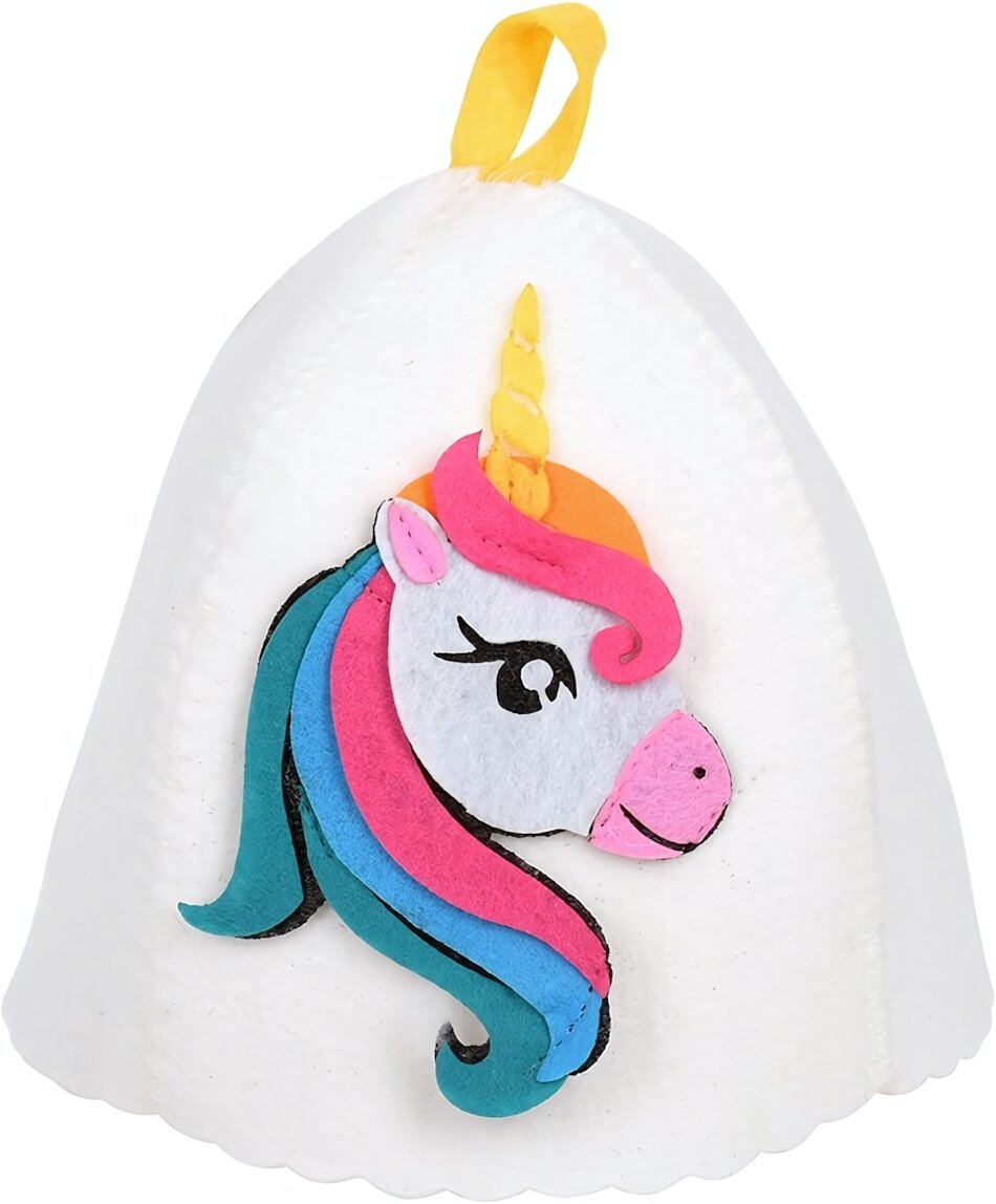 Шапка банная детская классическая с аппликацией «Единорог Элли», цвет белый, (без упаковки)