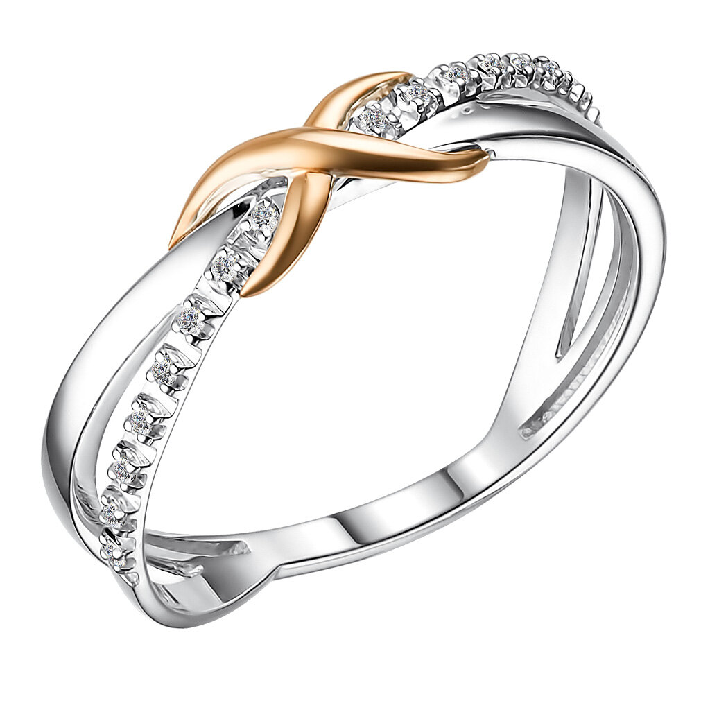 Перстень, комбинированное золото, 585 проба, бриллиант