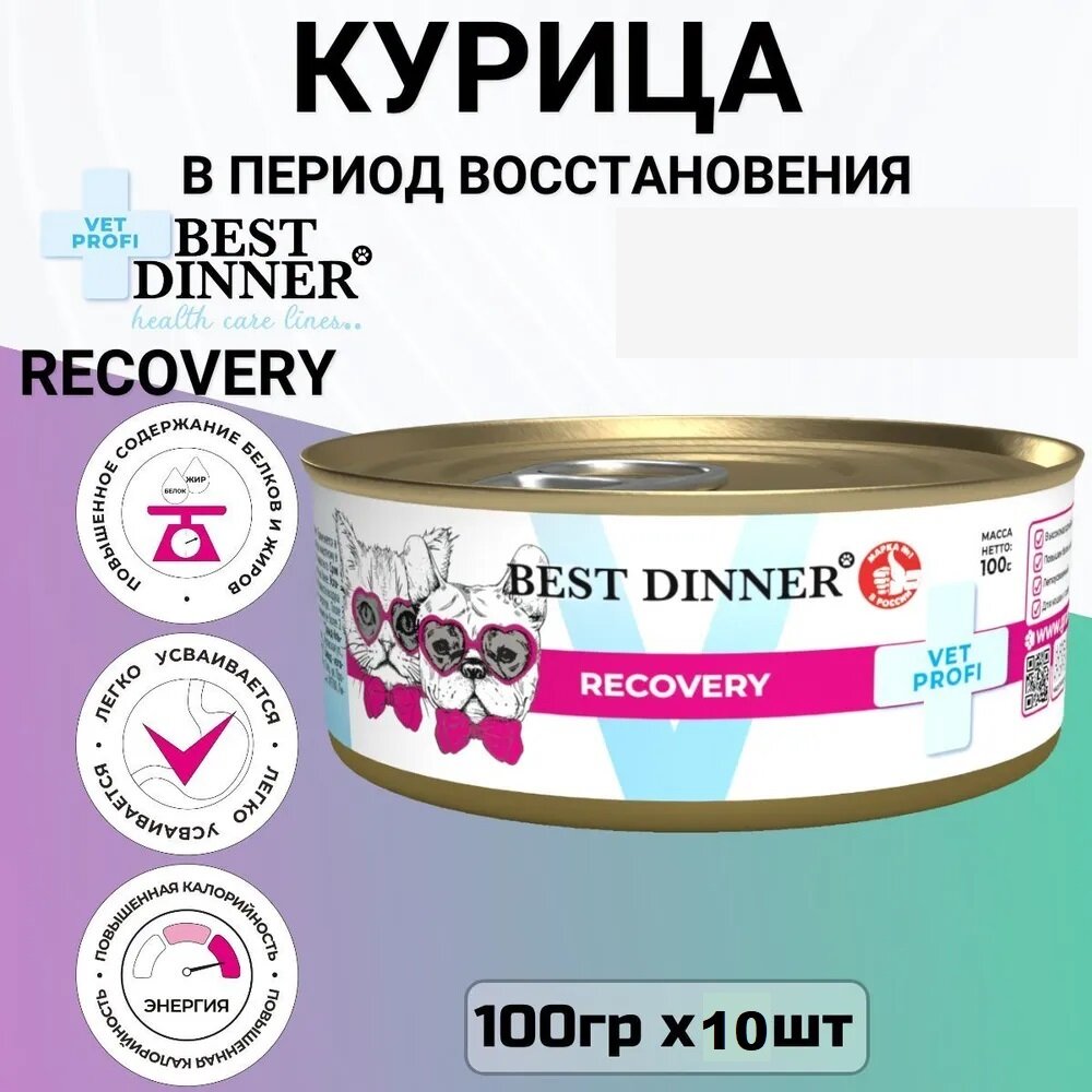 Консервы Best Dinner Vet Profi Recovery лечебный, для кошек и собак, при послеоперационном восстановлении 100гр, 10 шт