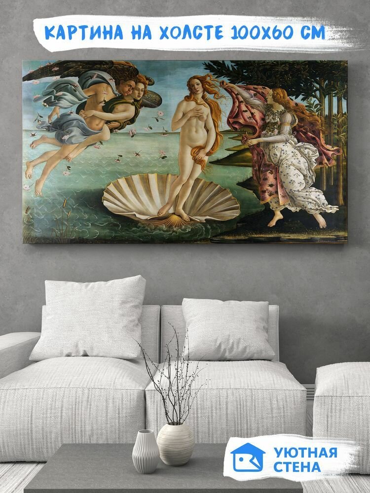 Картина на натуральном холсте Уютная стена "Сандро Боттичелли - Рождение Венеры" 100х60 см