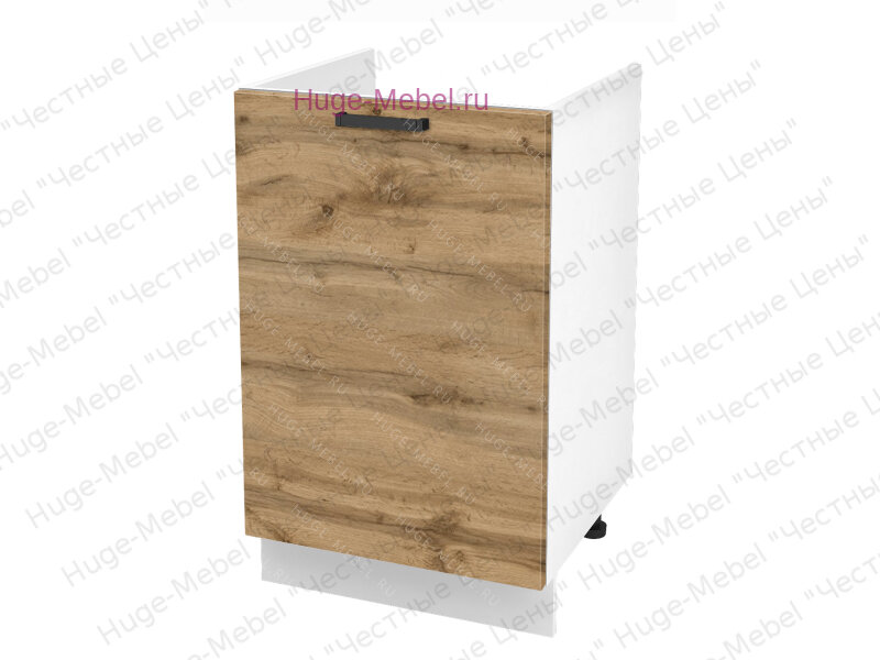 Кухонный шкаф под мойку 500 Пасаденна (дуб вотан) Huge Mebel. Ширина 500 Высота 840. Модули кухонные нижние