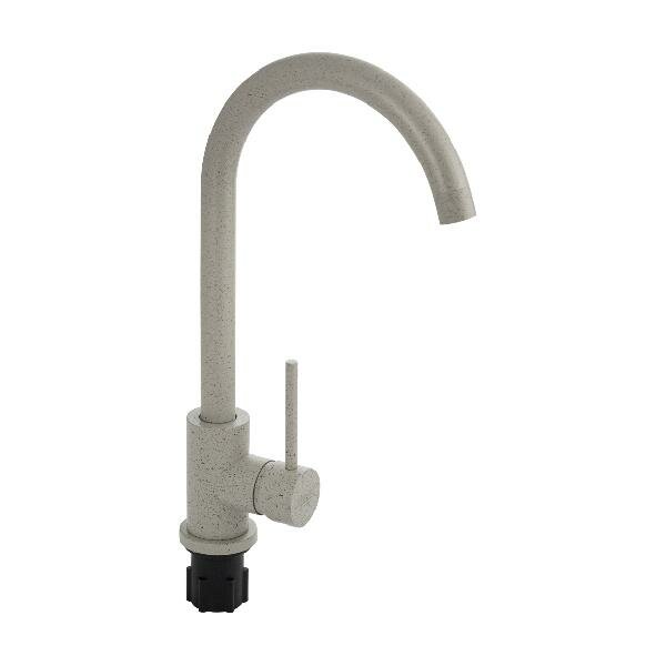 9307 BRIMIX Смеситель кухня С-образный излив нержавейка темно-бежевый камень