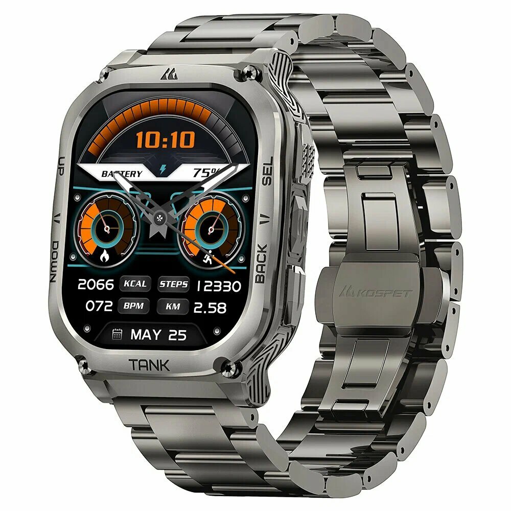 KOSPET TANK M3 умные/смарт часы Мужские часы военного образца, Поддержка вызовов по Bluetooth， которые поддерживают погружения на глубину до 50 метров и работают в режиме ожидания до 60 дней.100+ спортивных режимов