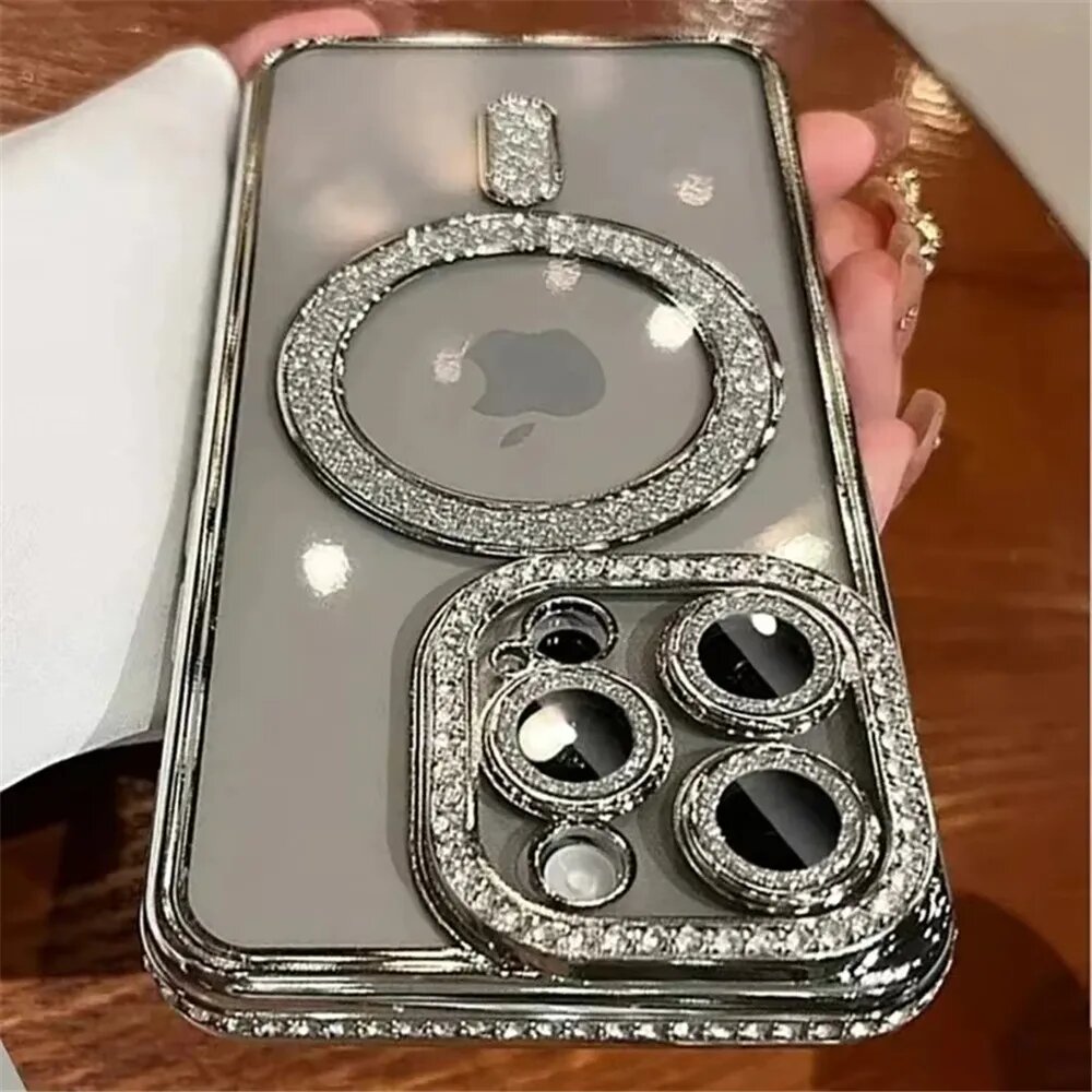 Блестящий чехол Magsafe для iPhone 17 Promax, серебряный