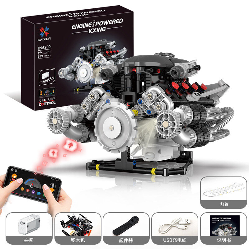 Гальваническое моделирование Механический двигатель Ferrari Двигатель V8 Программирование приложений Освещение Строительство небольшого кирпичного строительного механизма