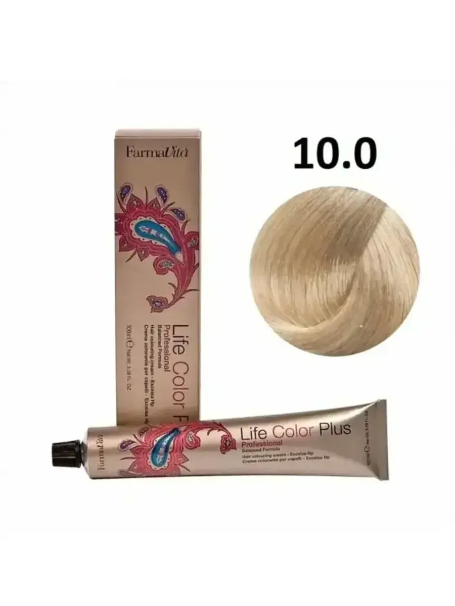 Краска для волос Farmavita Hair Coloring Life Color Plus Prof, Перманентный краситель с низким содержанием аммиака, 10.0