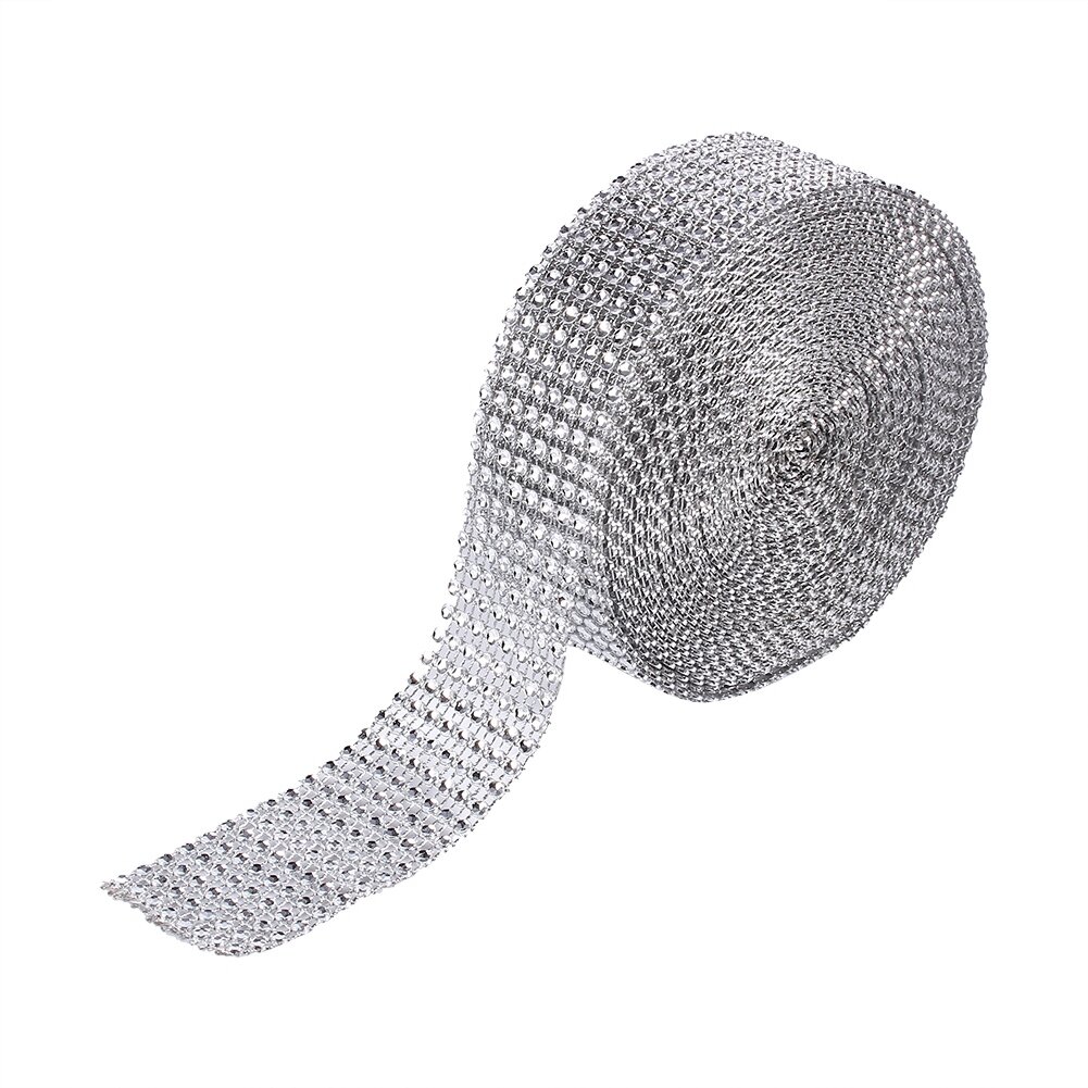 Рулон рибонта с сеткой из имитации алмазов 10 ярд, серебристый, 8 рядов имитации алмазов, ширина 1.4 дюйма (3.5 см), длина 10 ярд, материал электропластик, для рукоделия, украшения, подарочных коробок, свечей, столов для тортов
