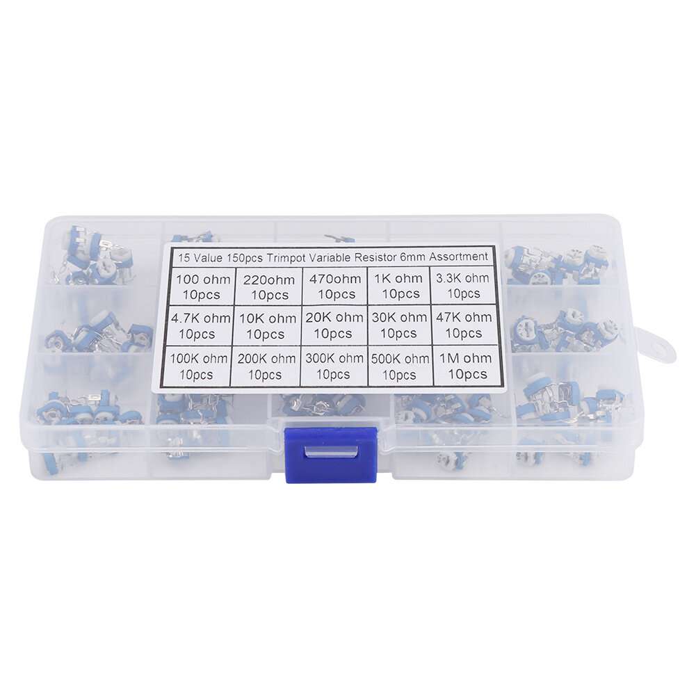100ohm-1Mohm High Precision Trimmer Potentiometer, Variable Resistors 150Pcs Blue White Vertical for Research Repair Work
