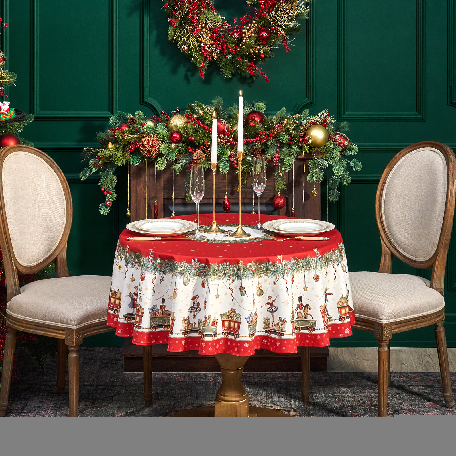 Скатерть круглая щелкунчик, 150см, красный, 100% хлопок, твил KSG-850-762-24