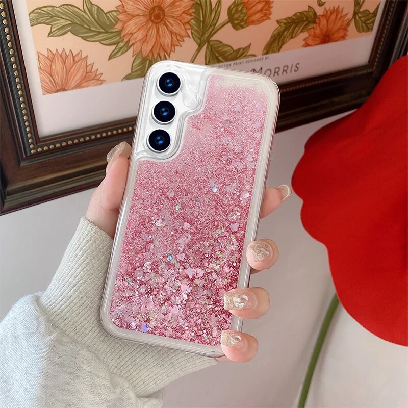 Чехол с жидким глиттером Pink для Samsung Galaxy S25