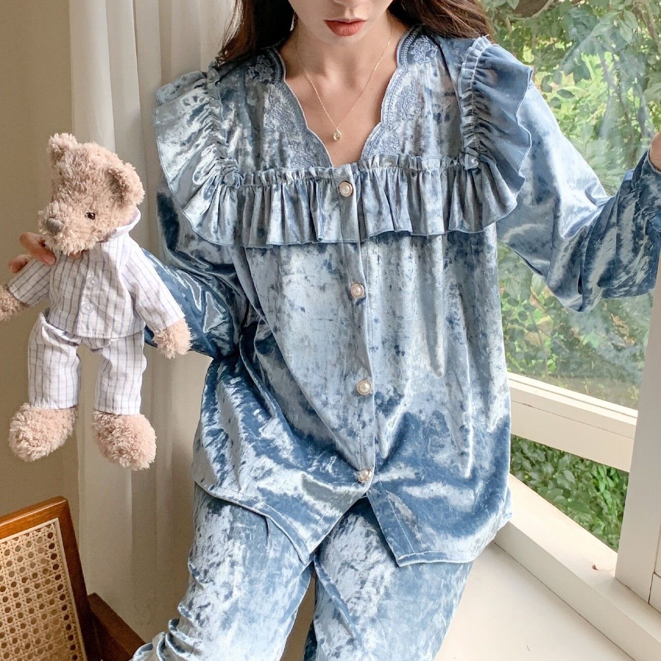 Женский комплект из двух предметов, кардиган с длинными рукавами и золотым ромбовидным узором в стиле принцессы на весну и осень. Домашняя одежда, размер: XL