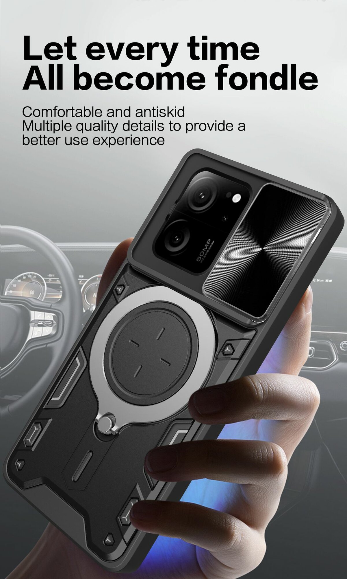 Чехол с кольцом Big Ring Case для Xiaomi 13T (Pro) черный ударопрочный