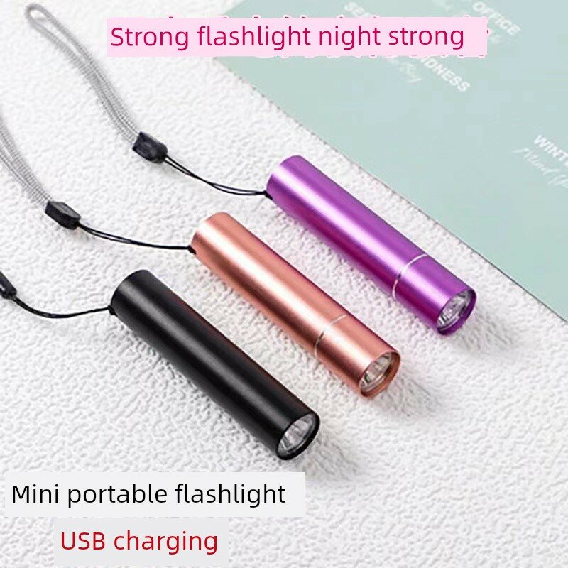Мини-фонарик с зарядкой через USB, ультраяркий карманный фонарик, светодиодный фонарик с сильным светом, ультраяркий