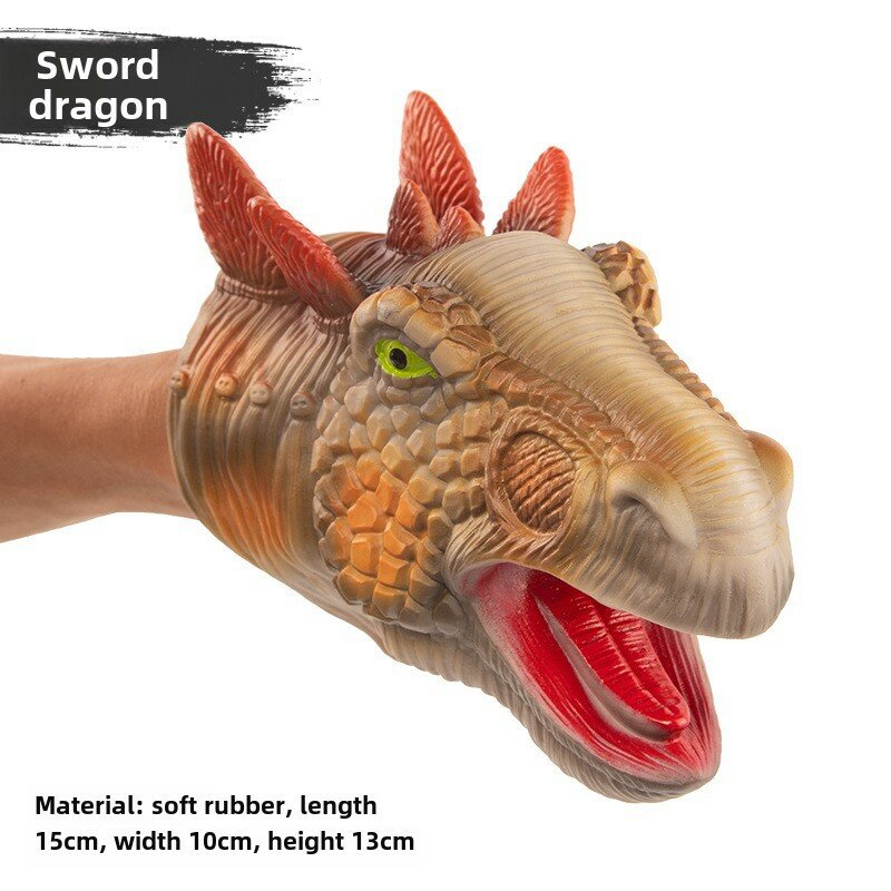 Кукла на руку динозавр мягкая резина треугольник тираннозавр дети симуляция модель животного акула голова руки мальчик игрушка (Кукла на руку стегозавр)