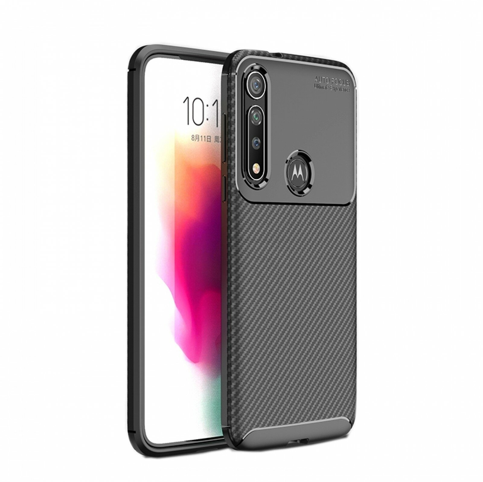 Чехол панель-бампер MyPads для Moto G8 Plus из силикона с матовой карбоновой отделкой черный