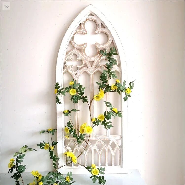 Фальш-окно декоративное 38.5 см х 89 см бежевое для украшения интерьера, 1 шт