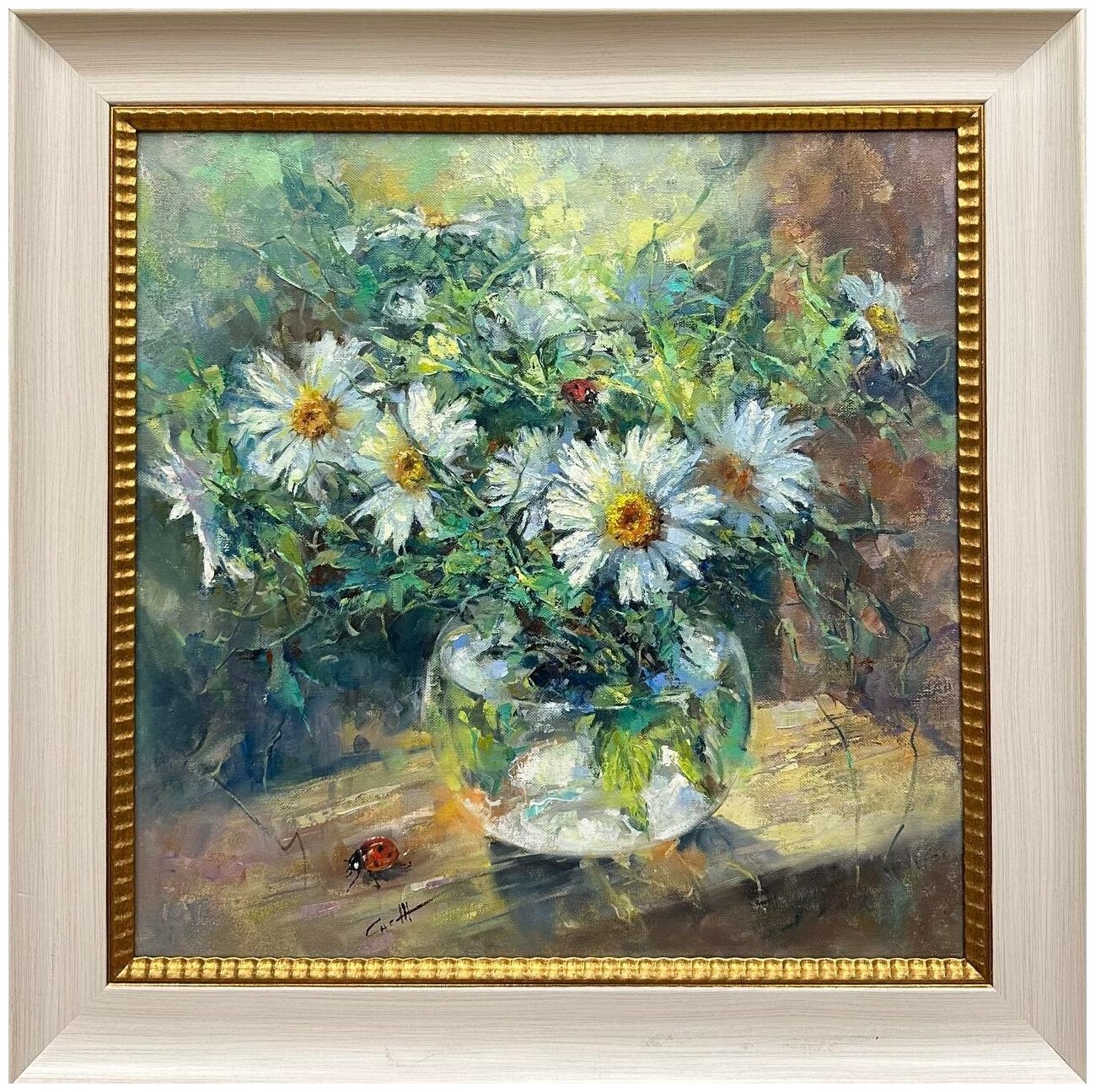 Картина маслом, цветы "Ромашки" 3