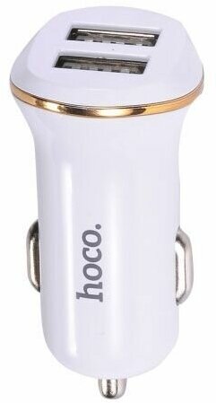 Универсальное автомобильное зарядное устройство на 2 USB, Hoco Z1 Dual Car Charger 2.1A, белое
