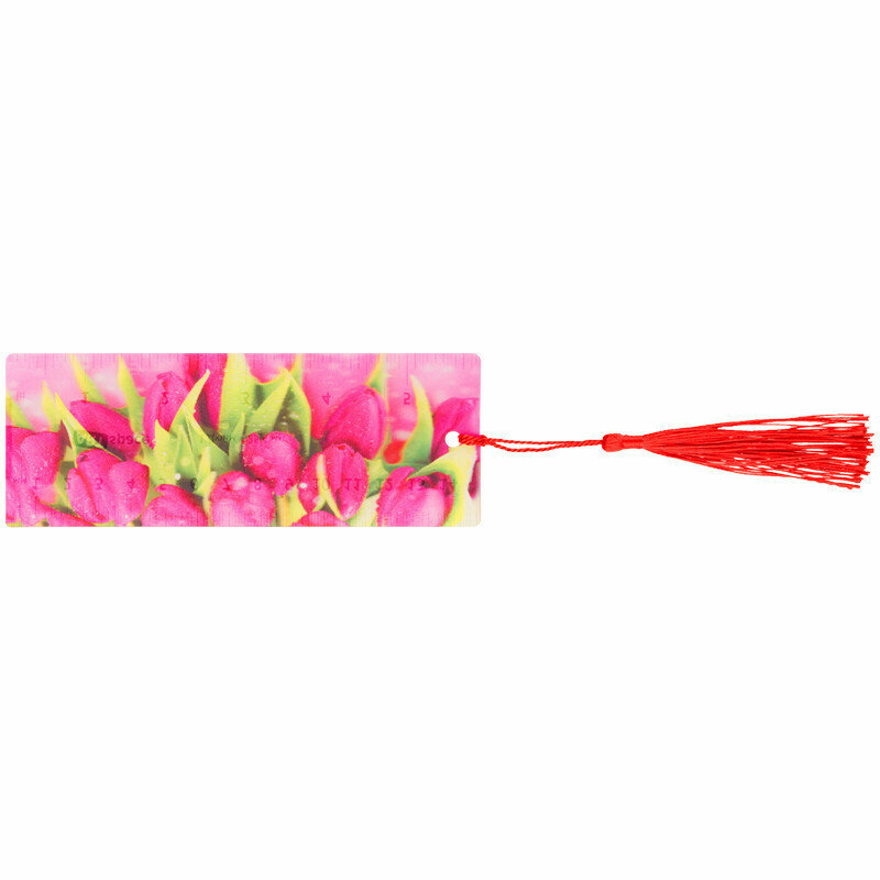 Закладка для книг 3D с линейкой, 150*55мм, ArtSpace "Tulips", декоративный шнурок, 297206