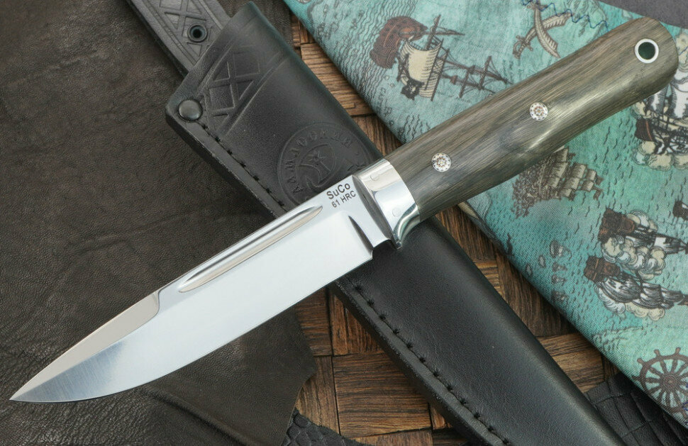 Дамасский Клинок нож Лис-1, сталь SuCo