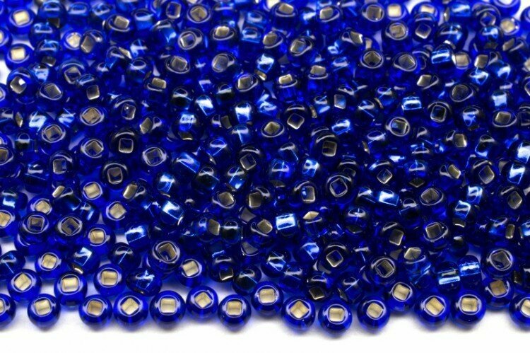 Бисер чешский PRECIOSA круглый 10/0 67300 синий, серебряная линия внутри, квадратное отверстие, 5 грамм